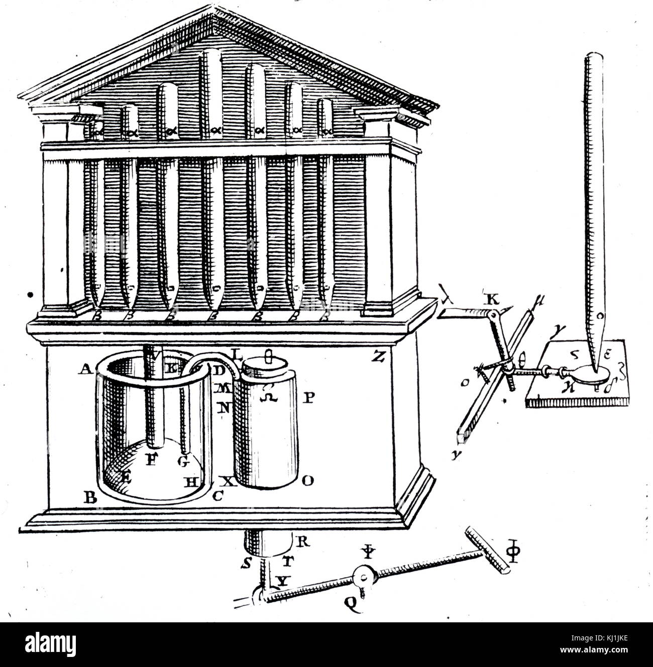 Engraving depicting the Hero of Alexandria's design for a pneumatic ...