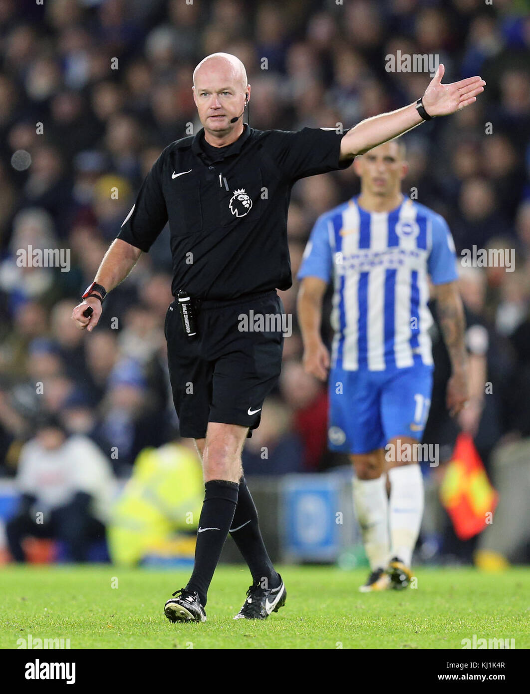 Referee Lee Mason during the Premier League match at the AMEX Stadium ...
