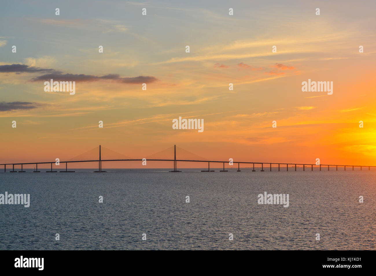 Sunshine Skyway Bridge Silhouette on Tampa Bay, Florida Stock Photo - Alamy