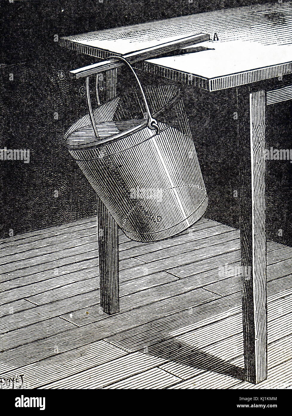 Engraving depicting an experiment that demonstrates the centre of ...