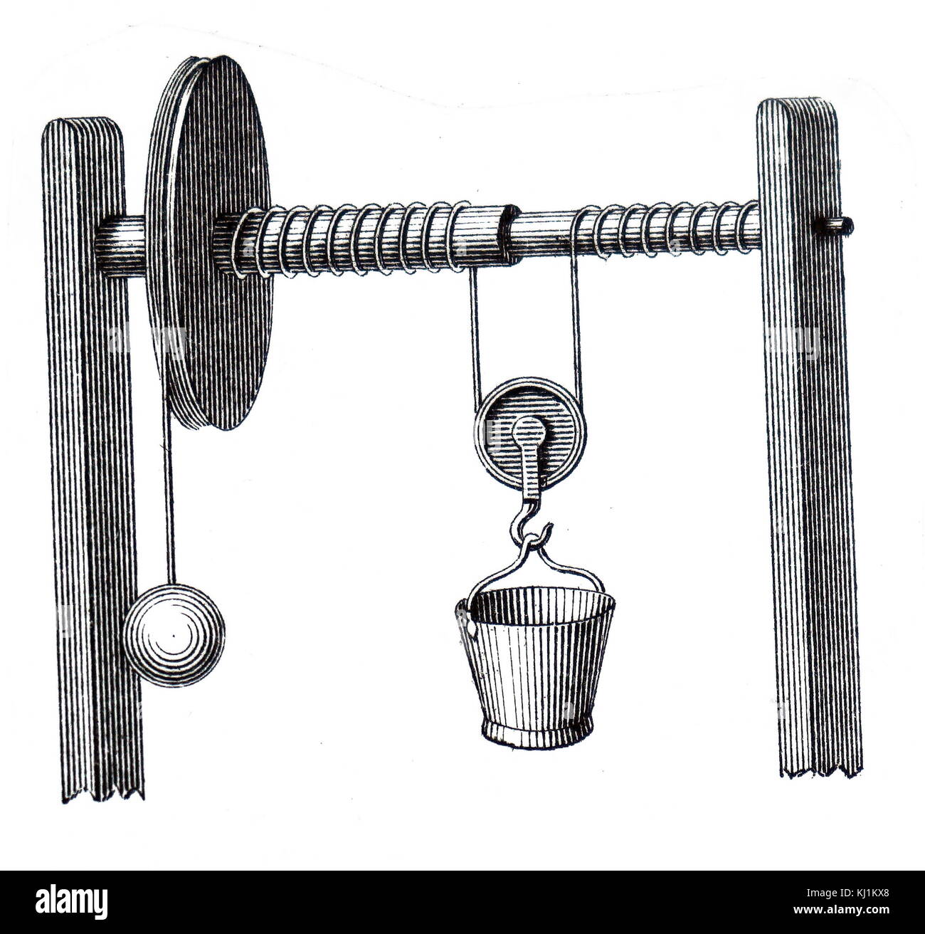 Illustration of an 19th Century mechanical pulley Stock Photo - Alamy
