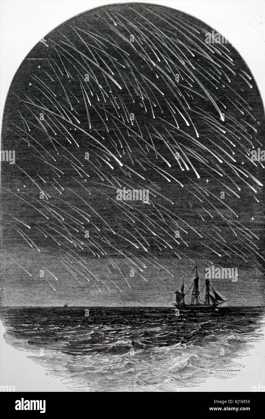 Engraving depicting a meteor shower as observed by Andrew Ellicott ...