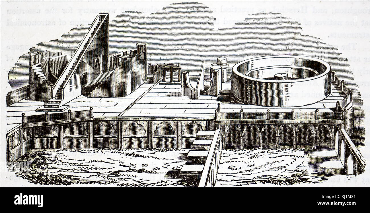 Engraving depicting Jai Singh II's observatory in Delhi, Indian. Jai ...