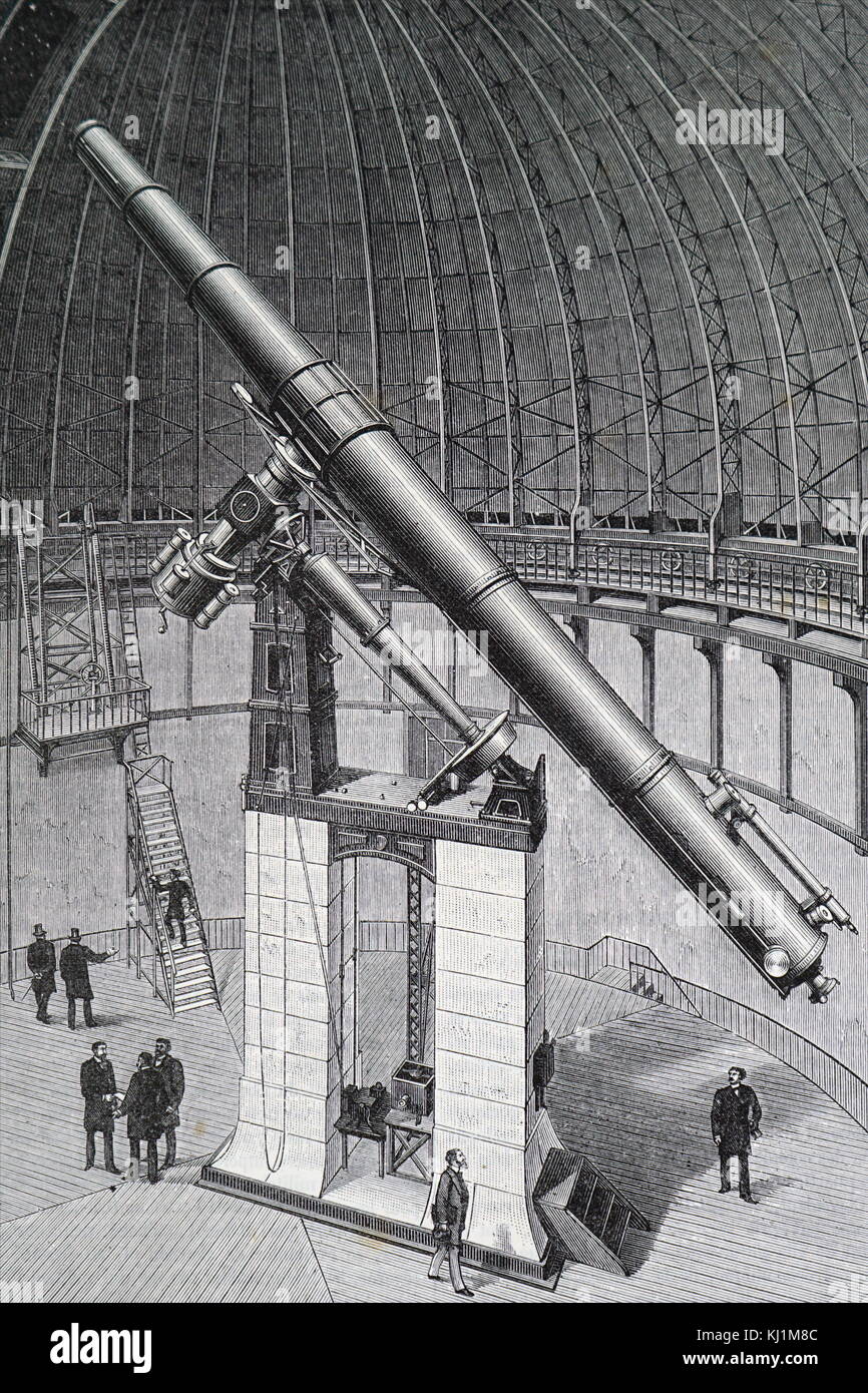 Engraving depicting the interior of the Nice Observatory, an ...