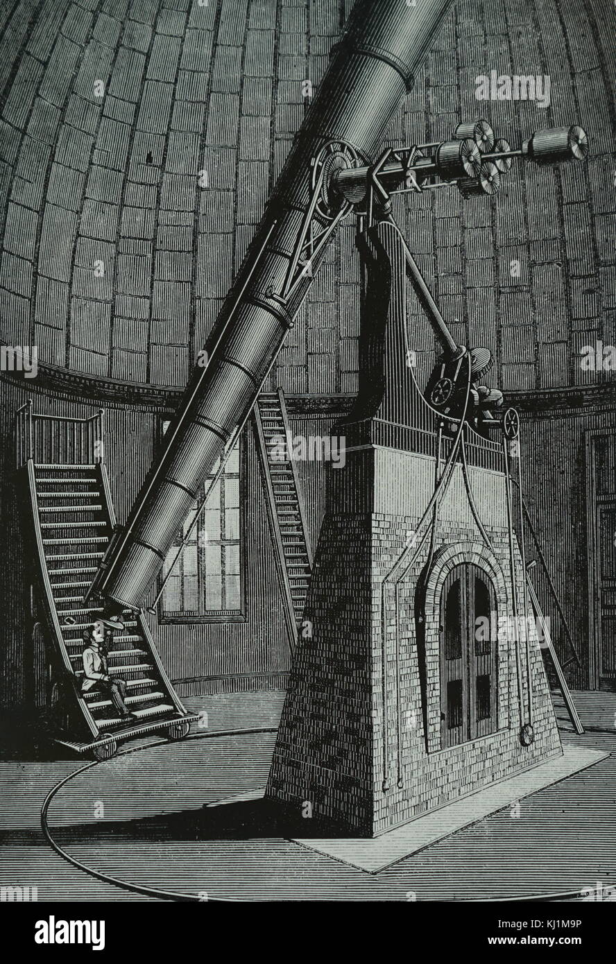 Engraving depicting a 23-inch refractor built by Alvan Clark (1804-1887 ...