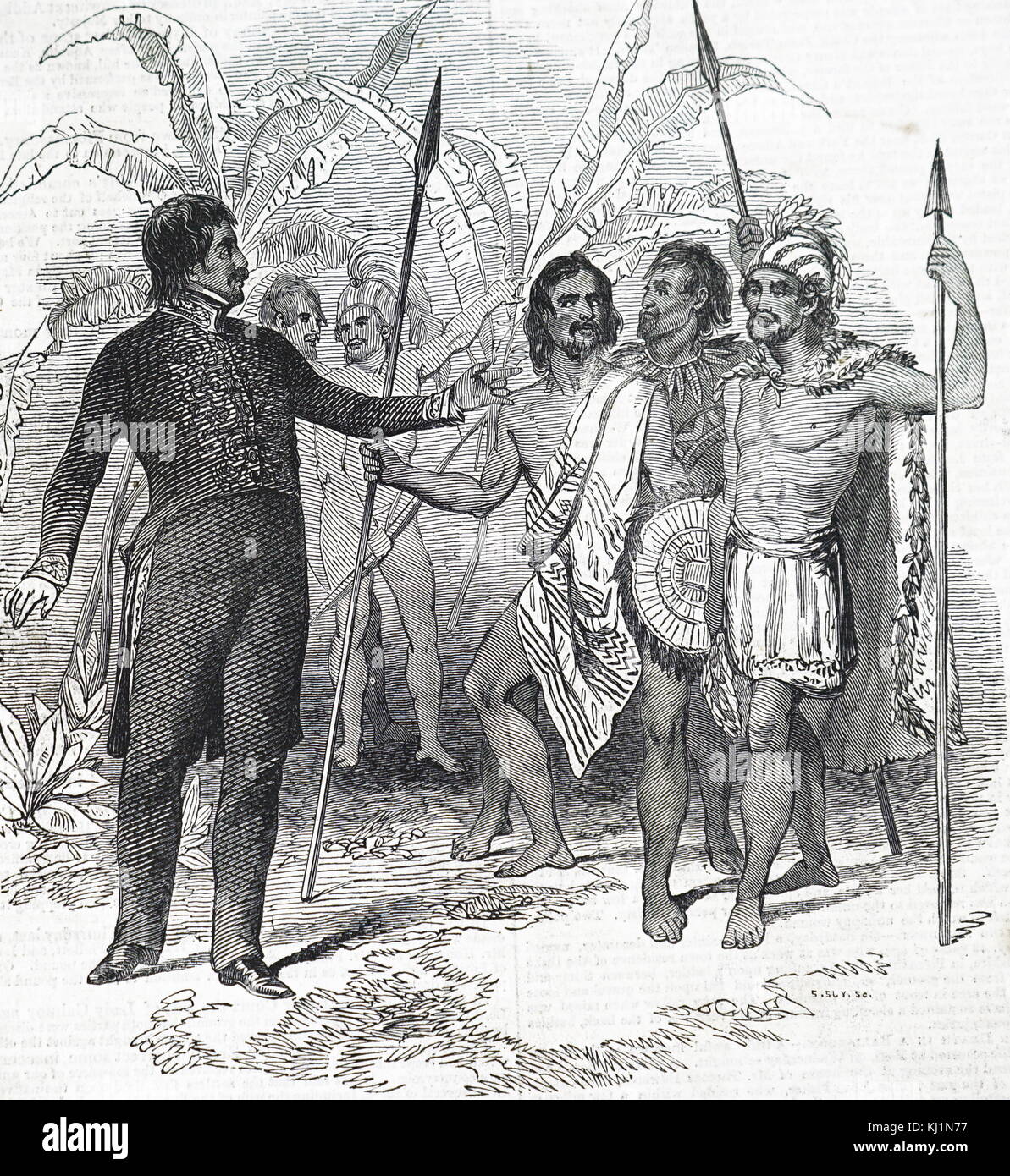 Engraving depicting Sandwich Islanders in council with their King. The ...