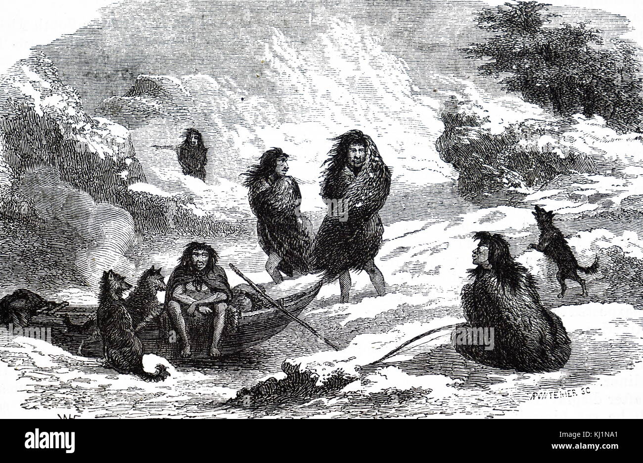 Engraving depicting members of a Patagonian tribe. Patagonia is a ...