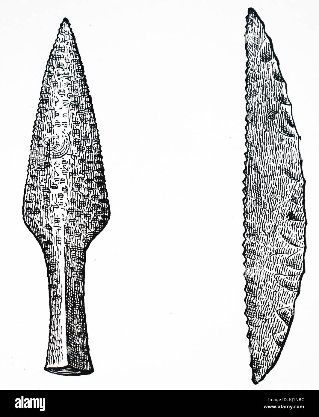 Engraving depicting Neolithic flint dagger and saw. Dated 19th Century ...