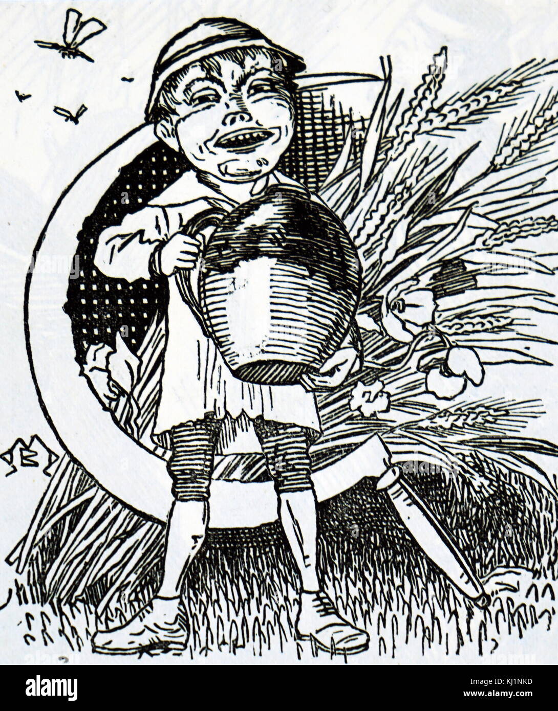 cartoon depicting an English farm labourer with jug of beer. 1860 Stock ...