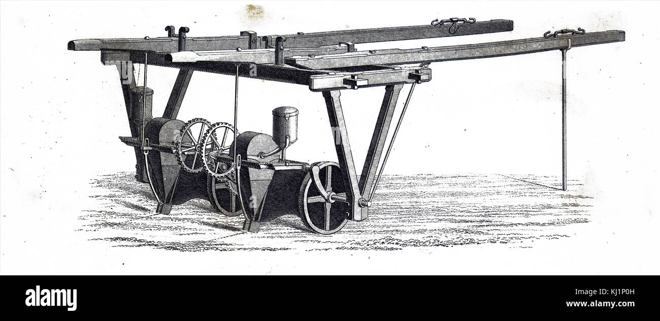 Engraving depicting Moodie's turnip drill. Dated 19th Century Stock ...