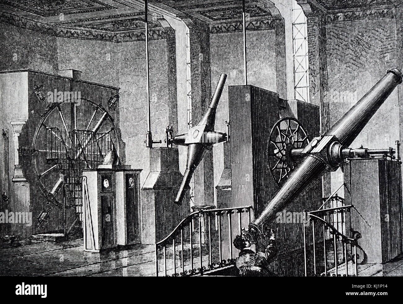 Engraving depicting a meridian circle, used to determine altitude of ...