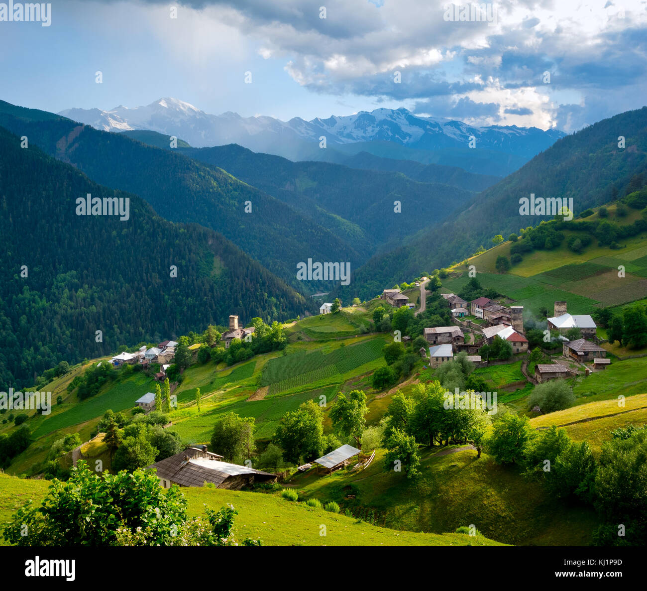 Panoramic landscape of Ieli village in Svaneti Stock Photo - Alamy