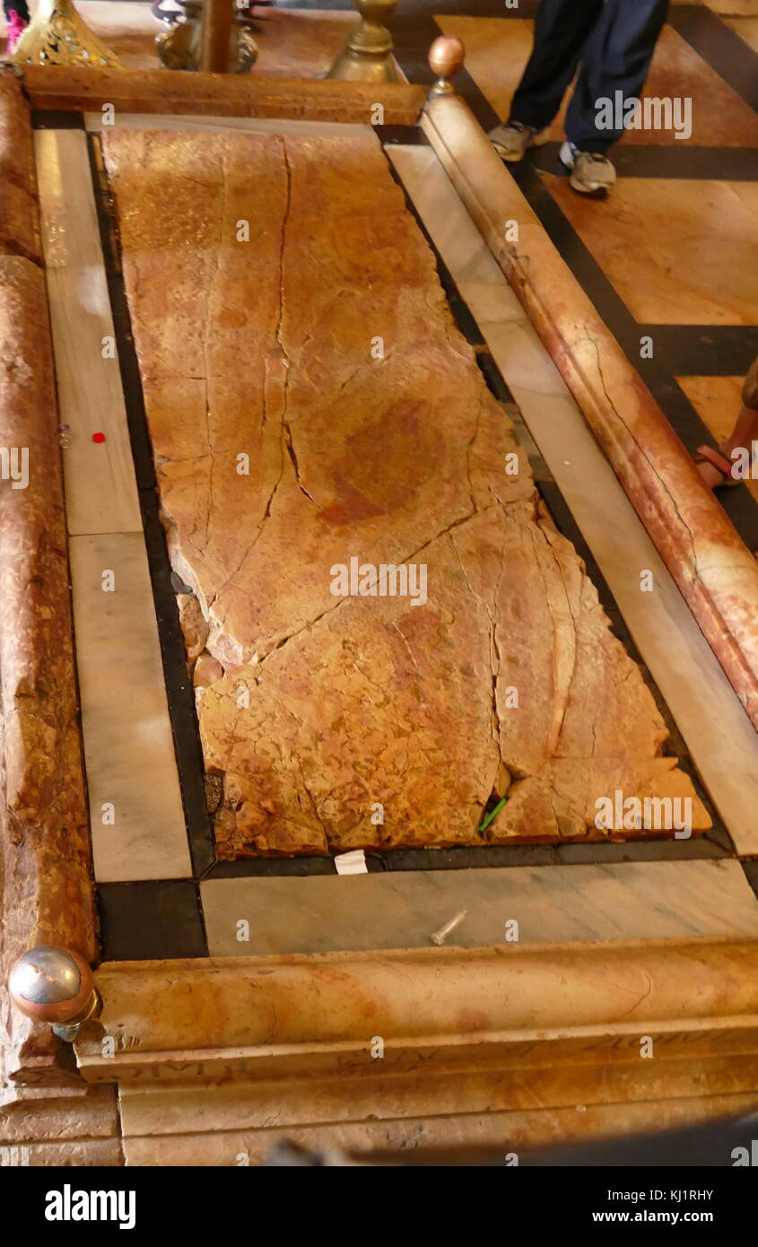 The Stone of Anointing, where Jesus' body is said to have been anointed ...
