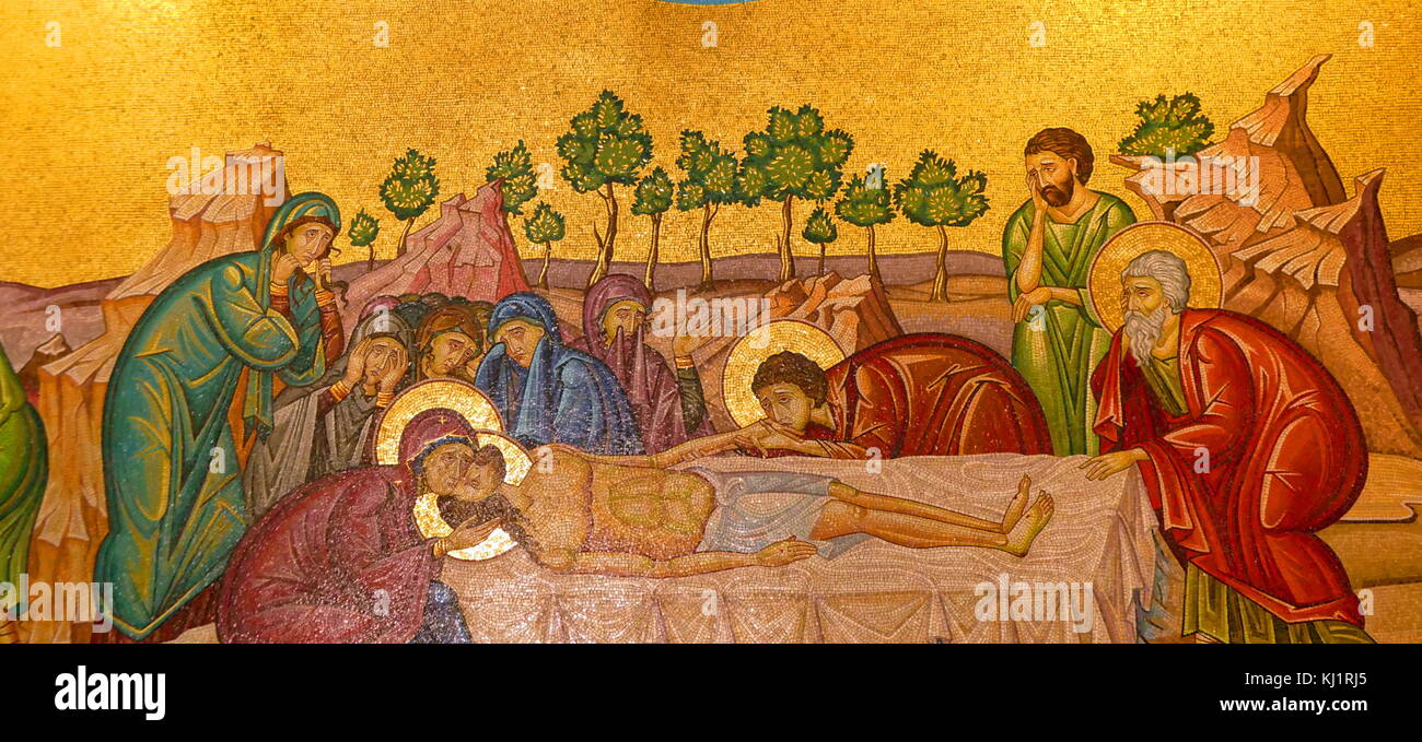 mosaic depiction of Christ's body being prepared after his death ...
