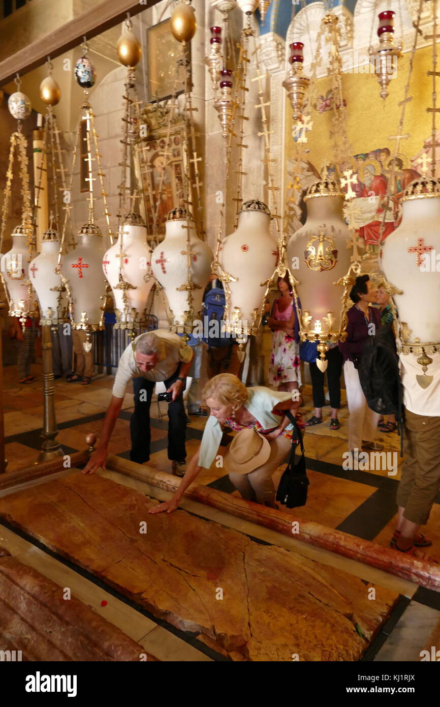 The Stone of Anointing, where Jesus' body is said to have been anointed ...