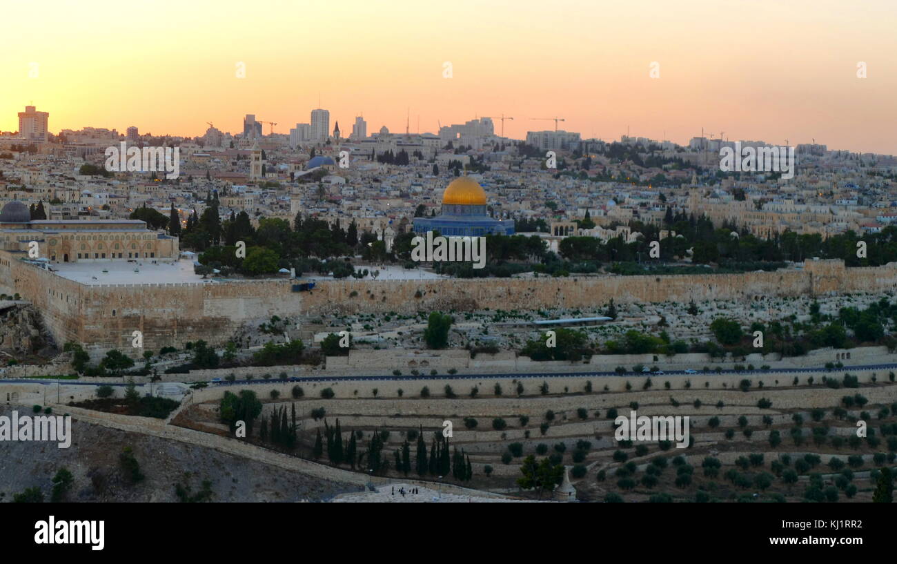 Mount of Olives view over Temple Mount and Mosques of Omar and El Aqsa ...