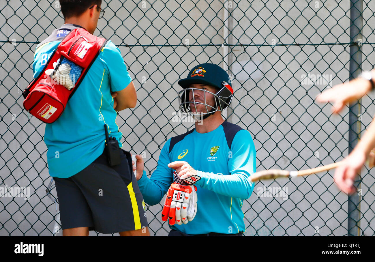 Australia's David Warner during a nets session at The Gabba, Brisbane ...