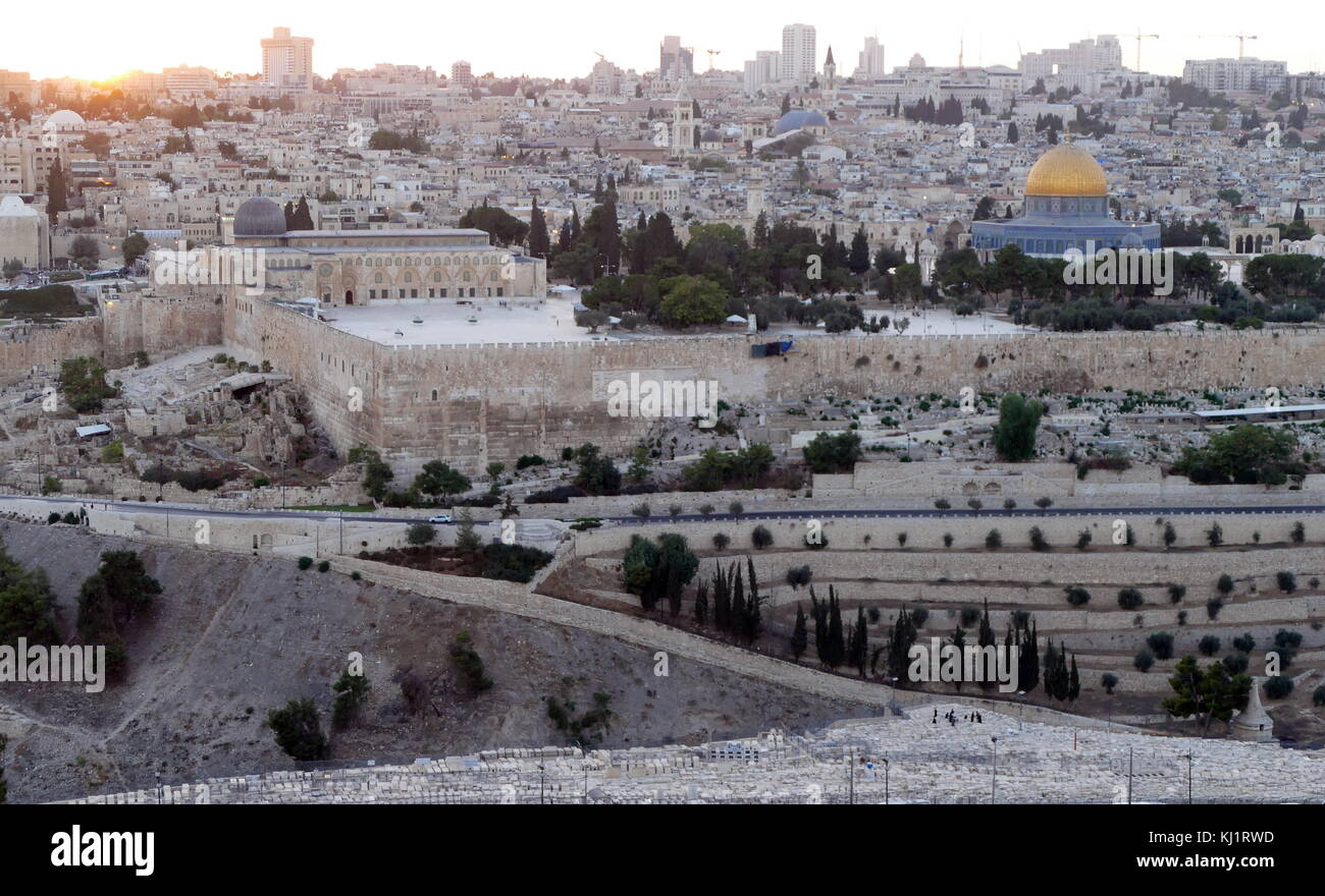 Mount of Olives view over Temple Mount and Mosques of Omar and El Aqsa ...