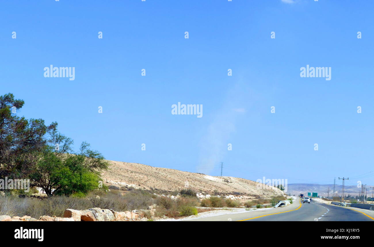 Sand storm or funnel blows through the Southern Israeli Negev Desert ...