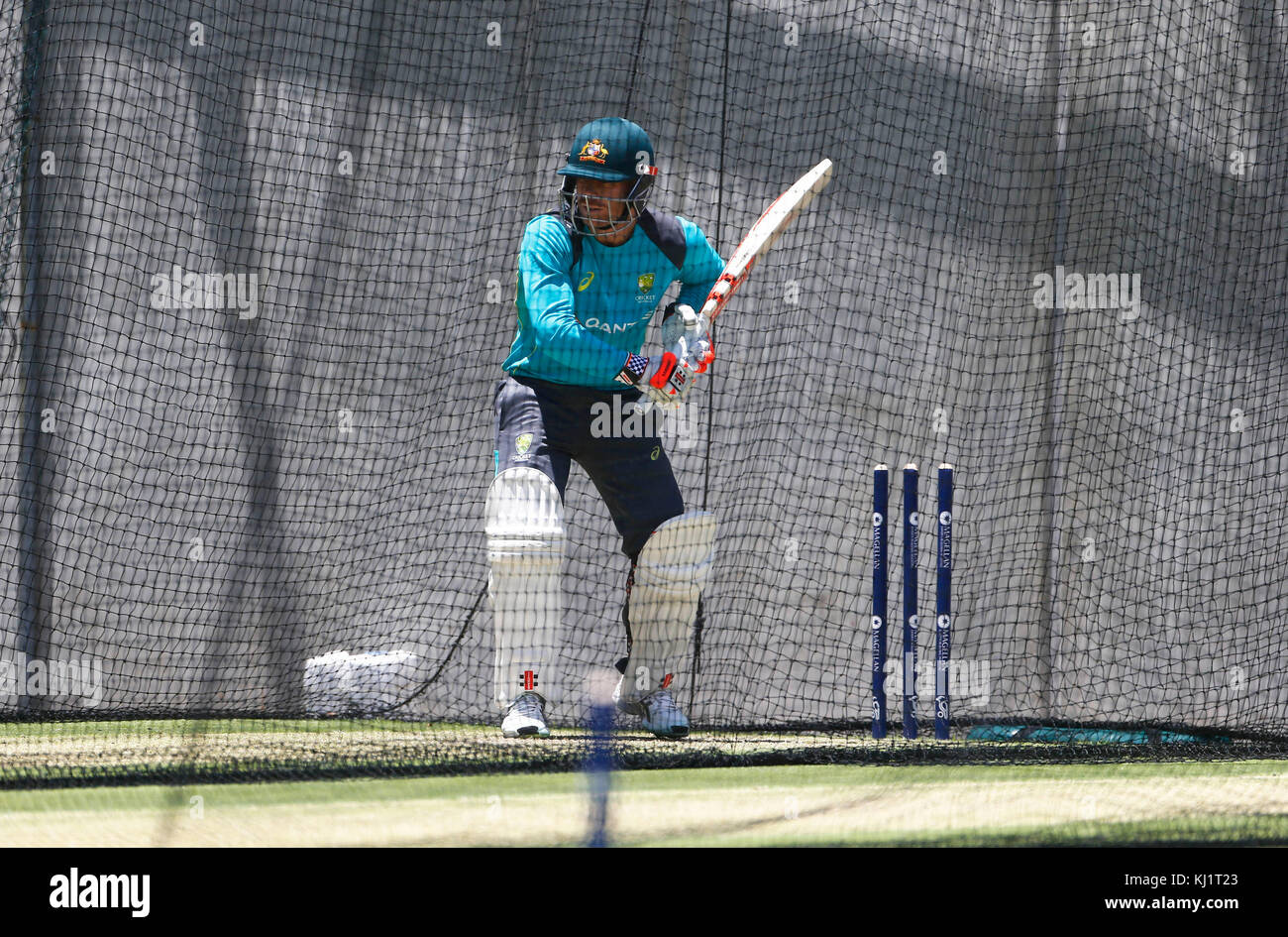Australia's David Warner prepares to bat during a nets session at The ...