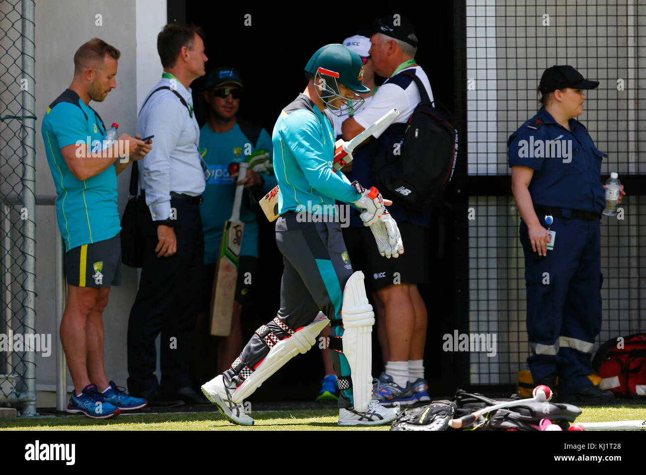 Australia's David Warner prepares to bat during a nets session at The ...