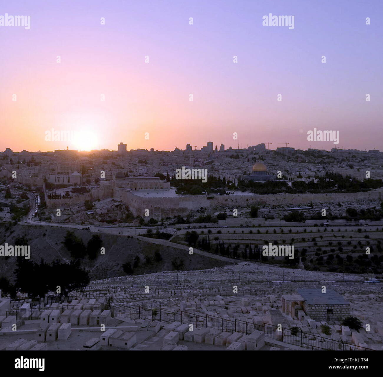 Mount of Olives view over Temple Mount and Mosques of Omar and El Aqsa ...
