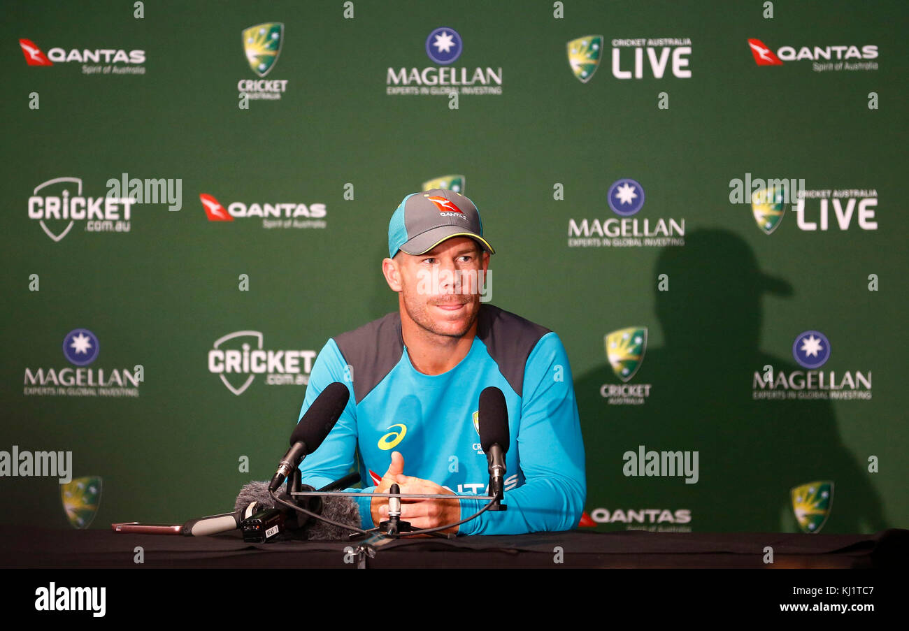 Australia's David Warner during a press conference at The Gabba ...