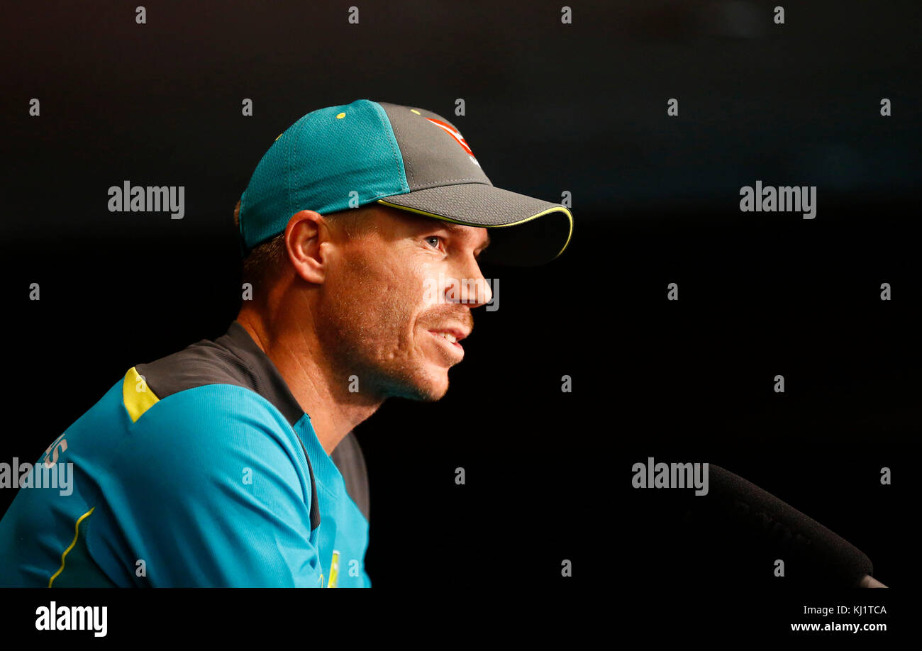 Australia's David Warner during a press conference at The Gabba ...