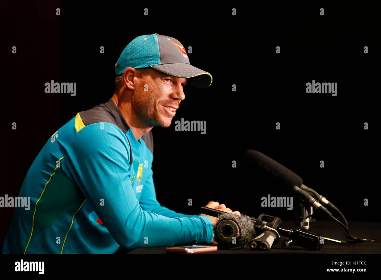 Australia's David Warner during a press conference at The Gabba ...