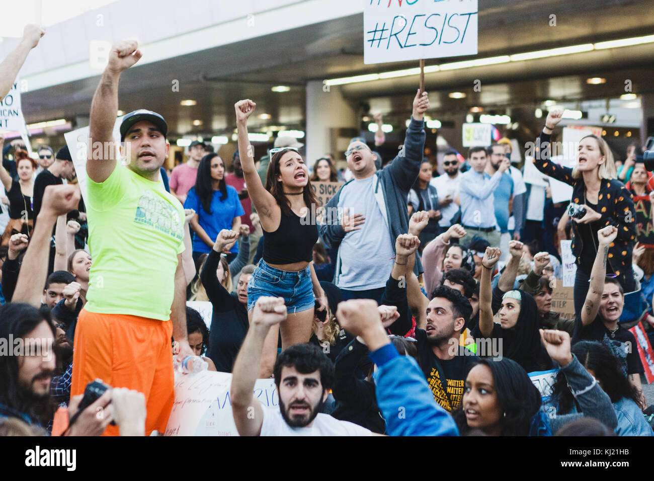 Protesters fight against Donald Trump's Muslim Travel Ban Stock Photo ...