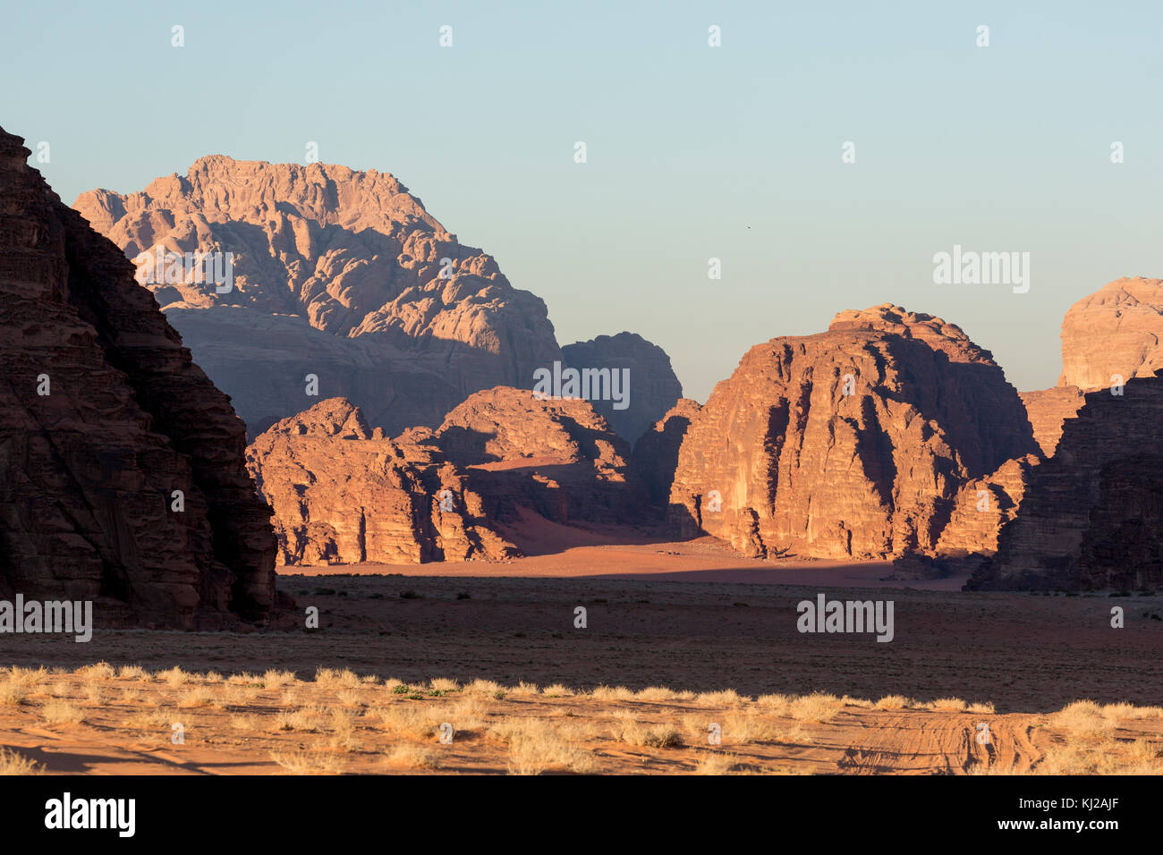 Wadi Rum (The Moon Valley) desert landscape at sunset time, Jordan ...