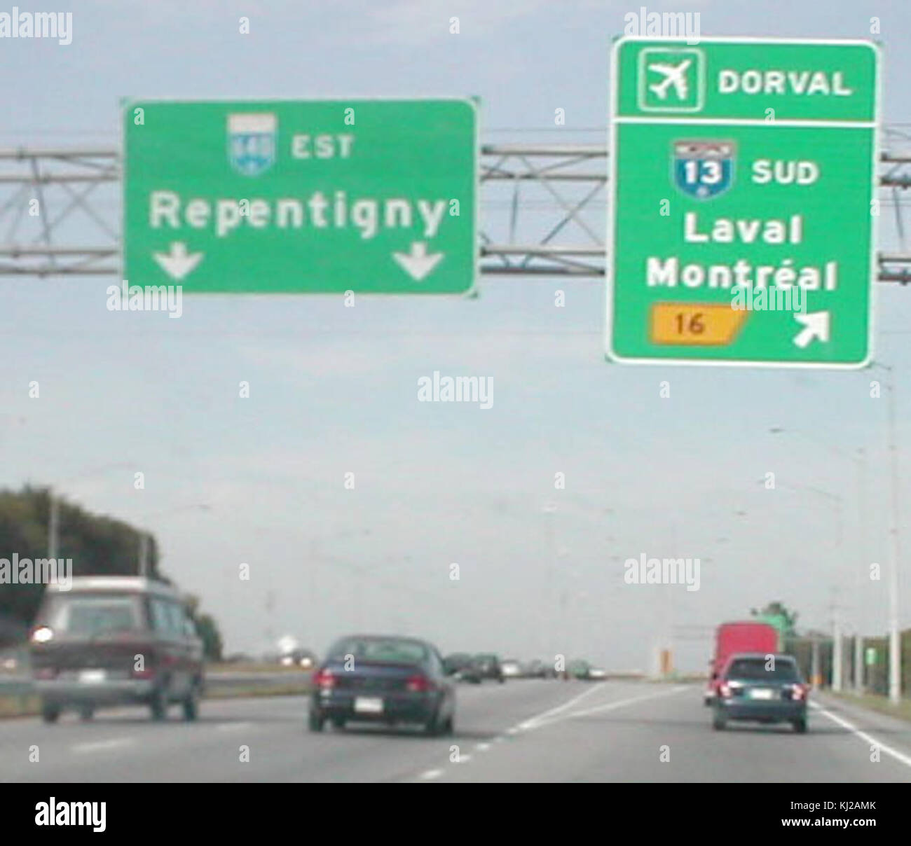 A sign indicating the exit number on a highway in Quebec, Canada. This ...