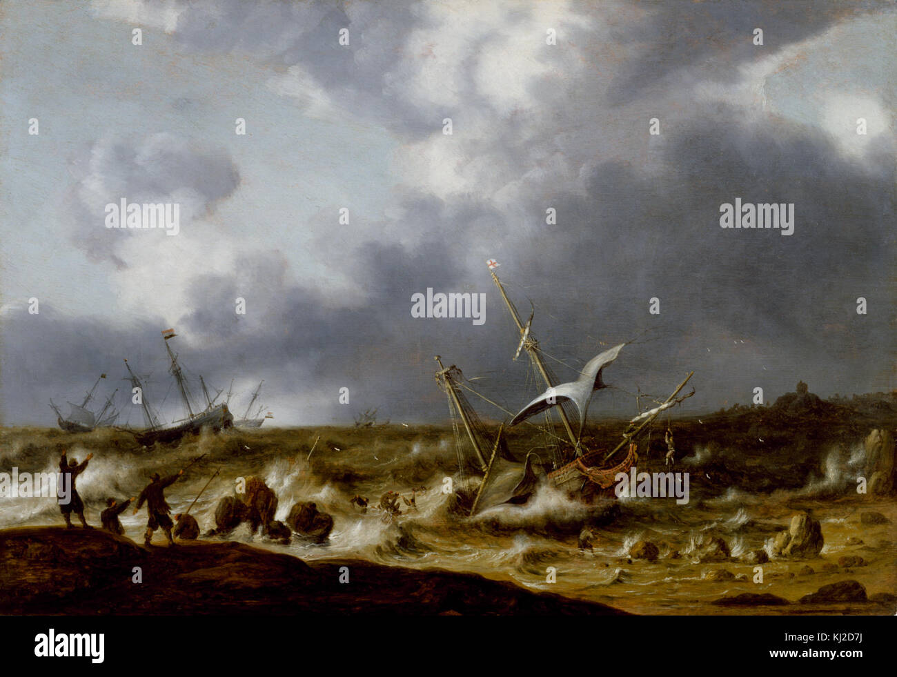 *Shipwreck in a Storm*, a painting by Willem van Diest, captures the ...