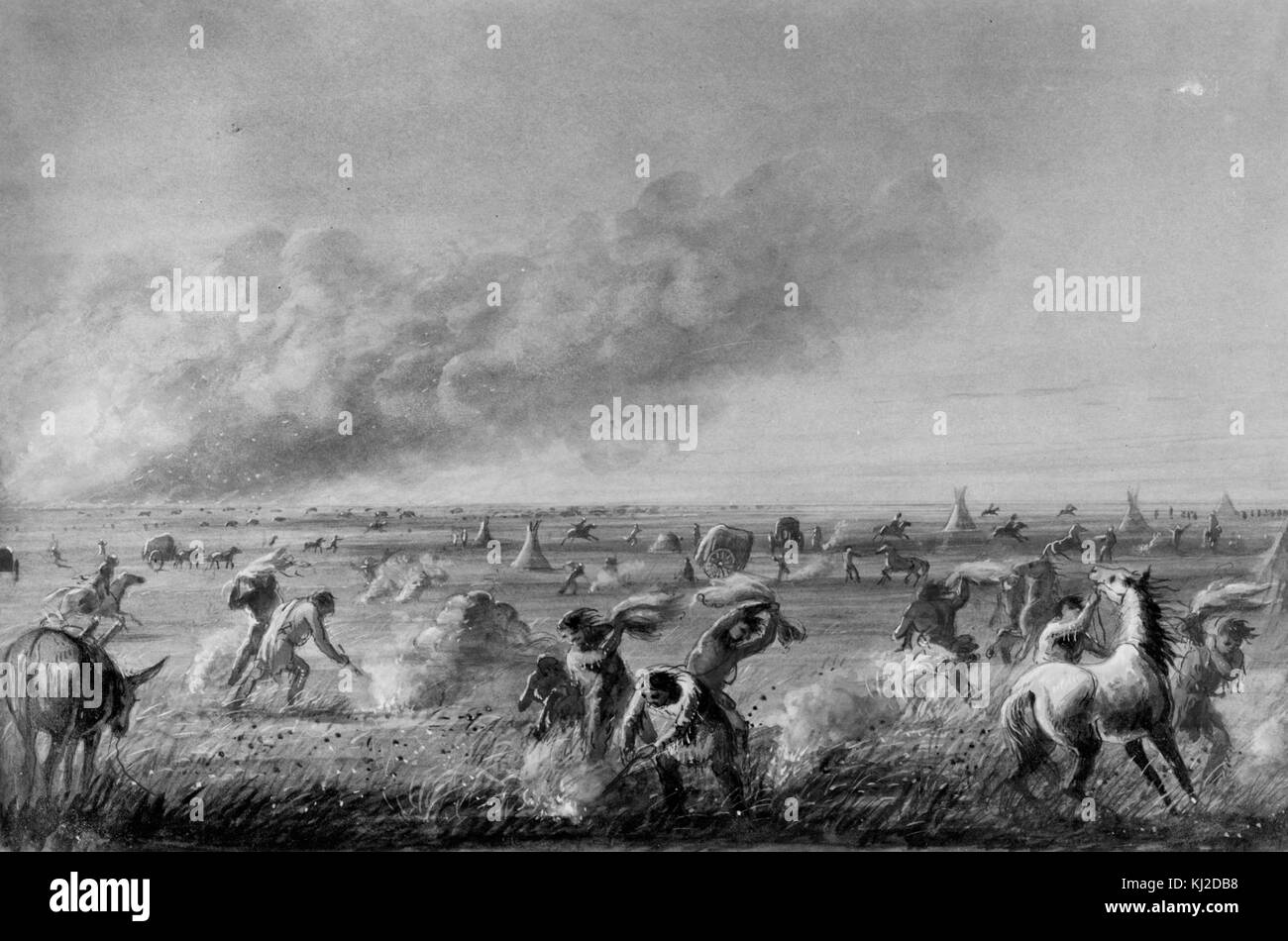 Alfred Jacob Miller - Prairie on Fire - Walters 371940198 Stock Photo ...