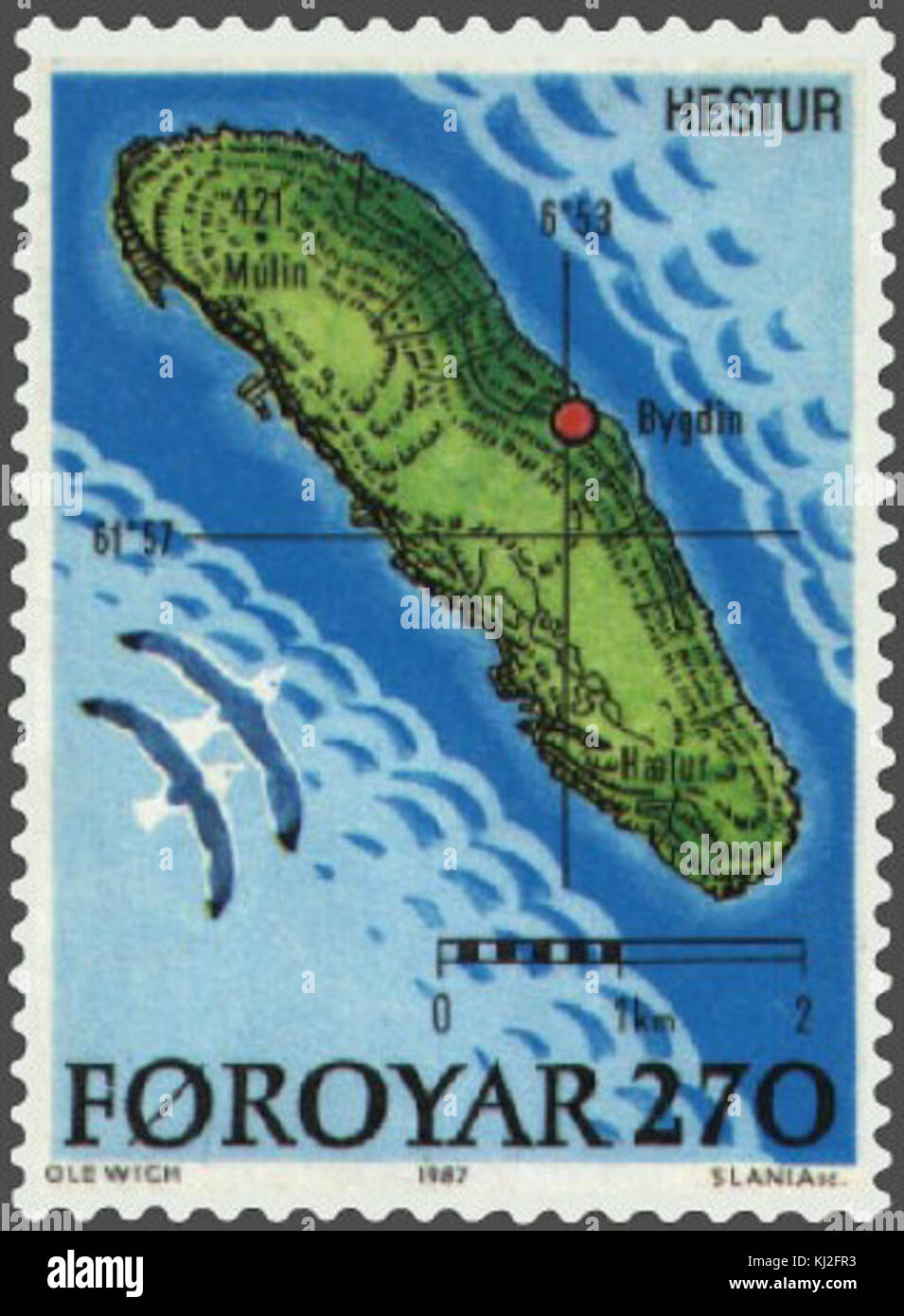 Faroe stamp 148 map of hestur Stock Photo - Alamy