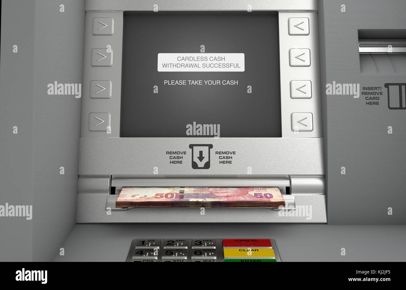 A generic atm facade where the screen indicates that a cardless cash ...