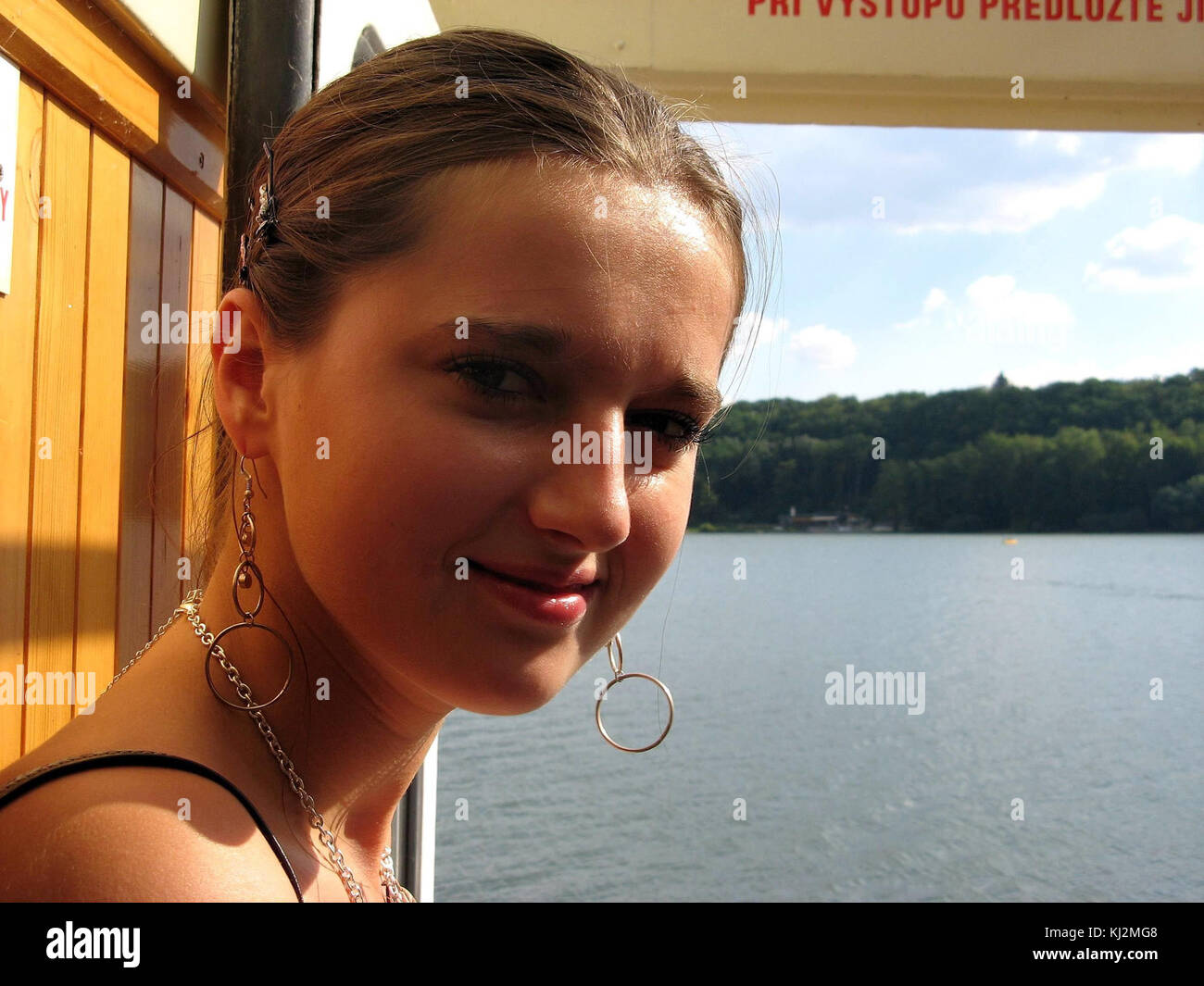 Pretty girl on ship Stock Photo - Alamy