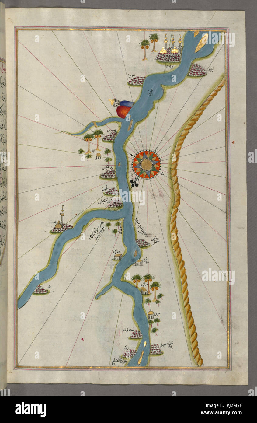 Piri Reis - Map of Towns and Oases Along the River Nile Beginning with ...