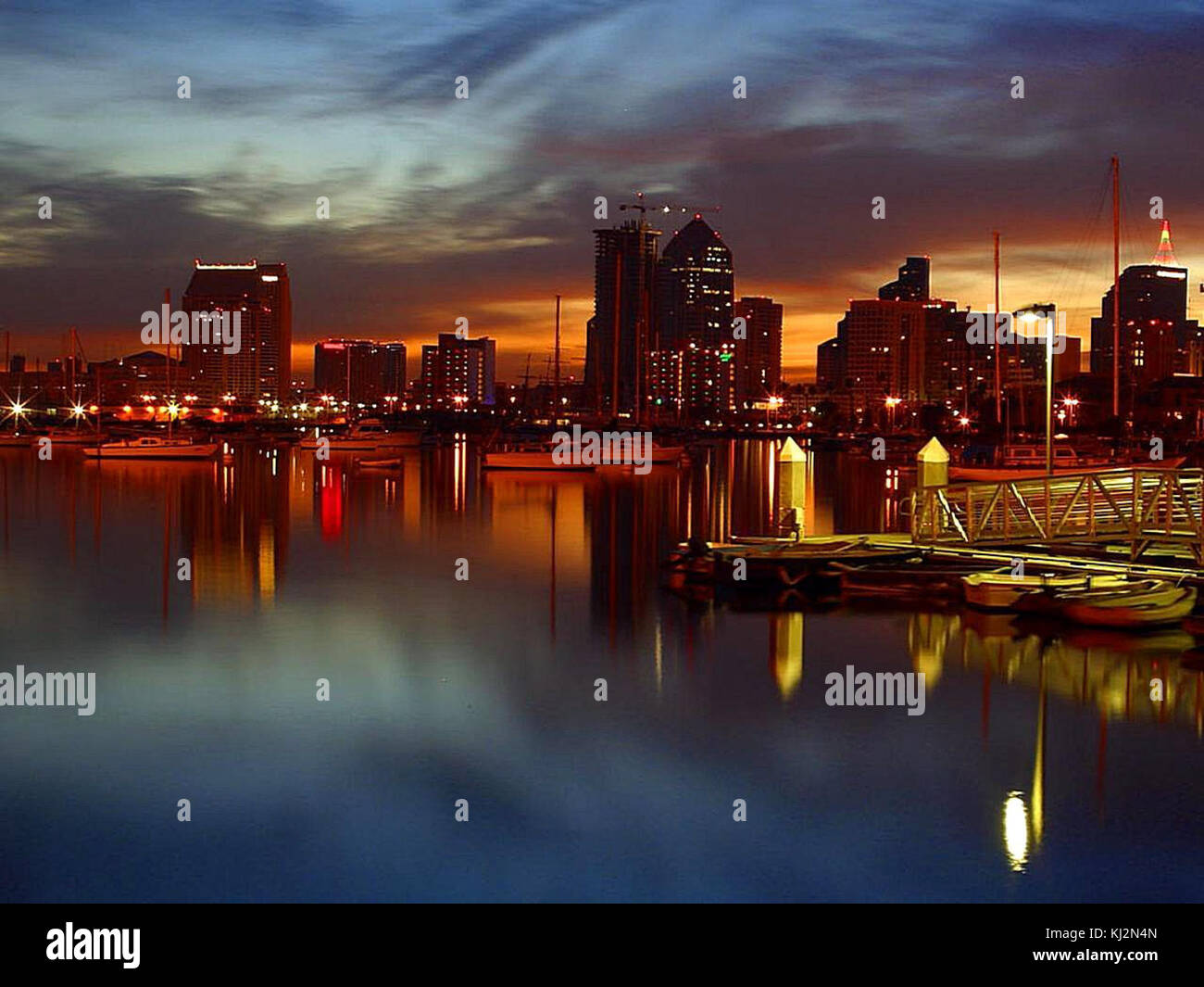 San Diego docks night Stock Photo - Alamy