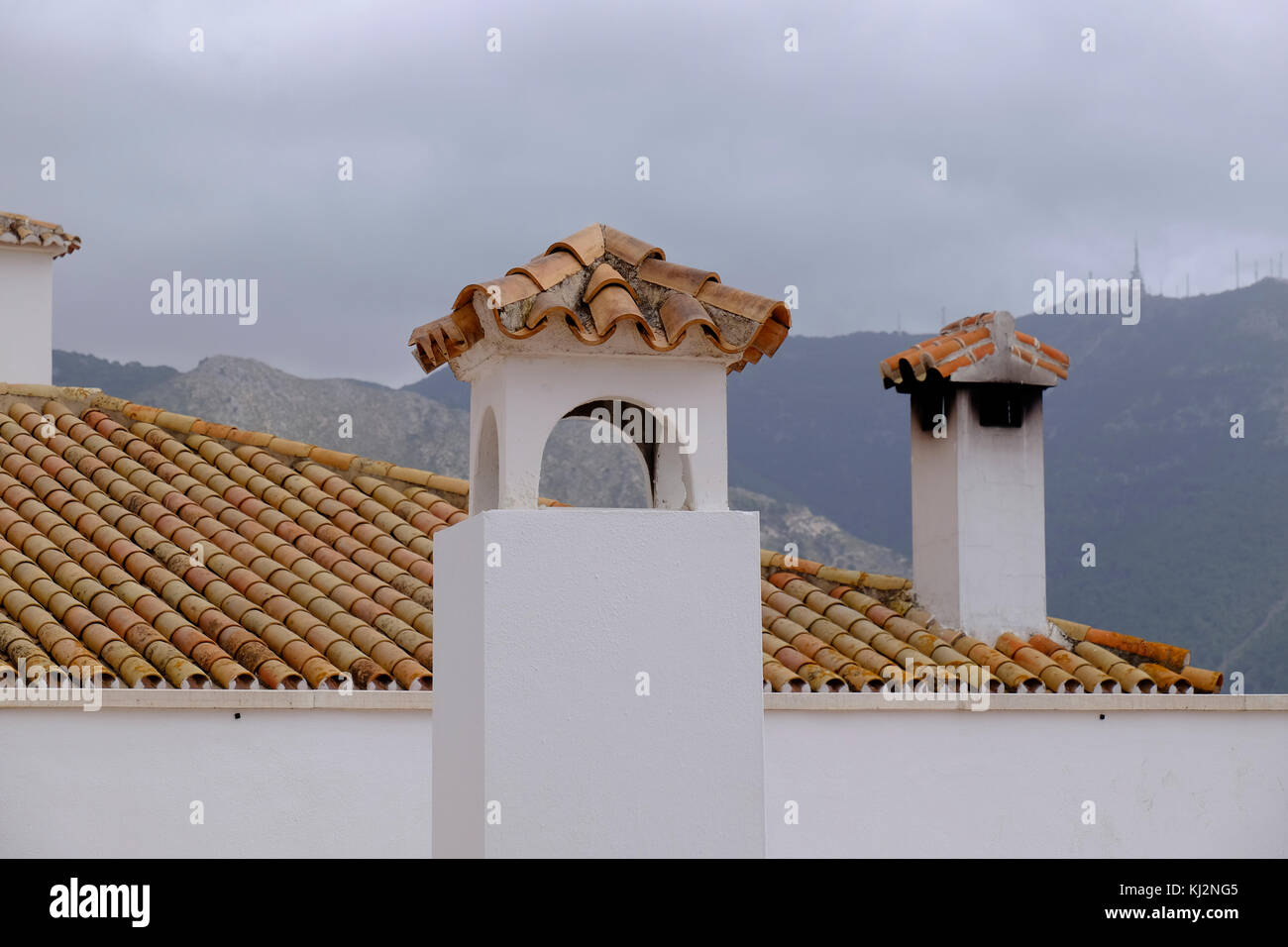 Roofs and chimneys in Mijas, Andalucia, Spain Stock Photo - Alamy