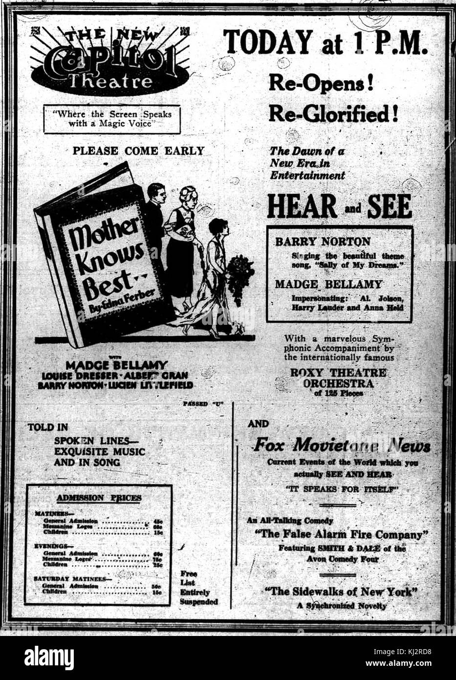 Ad First Talkies in Edmonton 1929 Stock Photo - Alamy