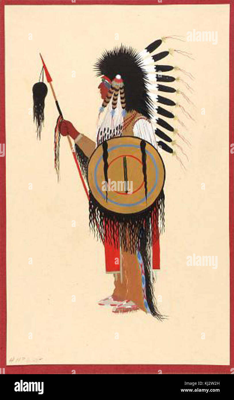 Cheyenne Warrior in Feather Headdress with Shield Stock Photo - Alamy