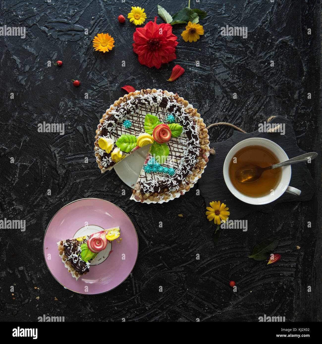 Tasty cakes composition Stock Photo - Alamy