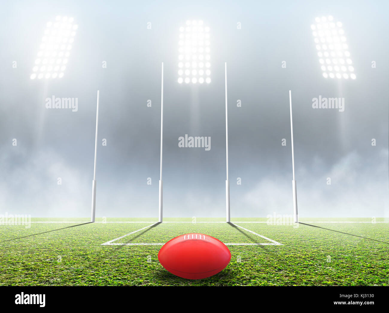 An aussie rules football stadium with a ball and goal posts in the ...