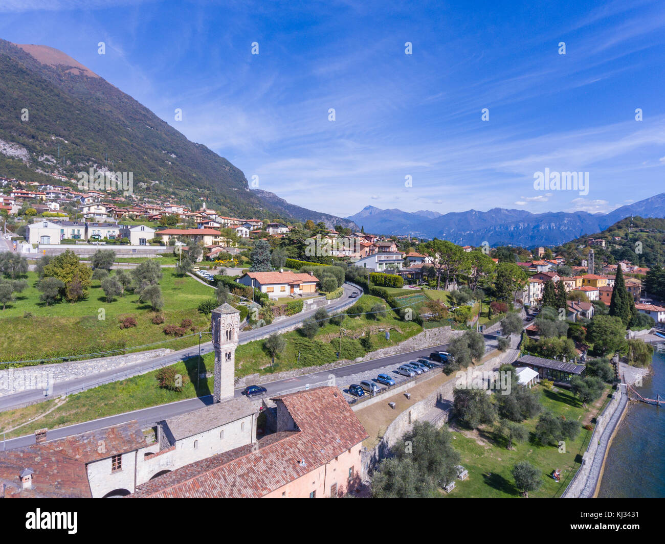 Bell tower of Ossuccio, famous attraction on Como lake in Italy Stock ...