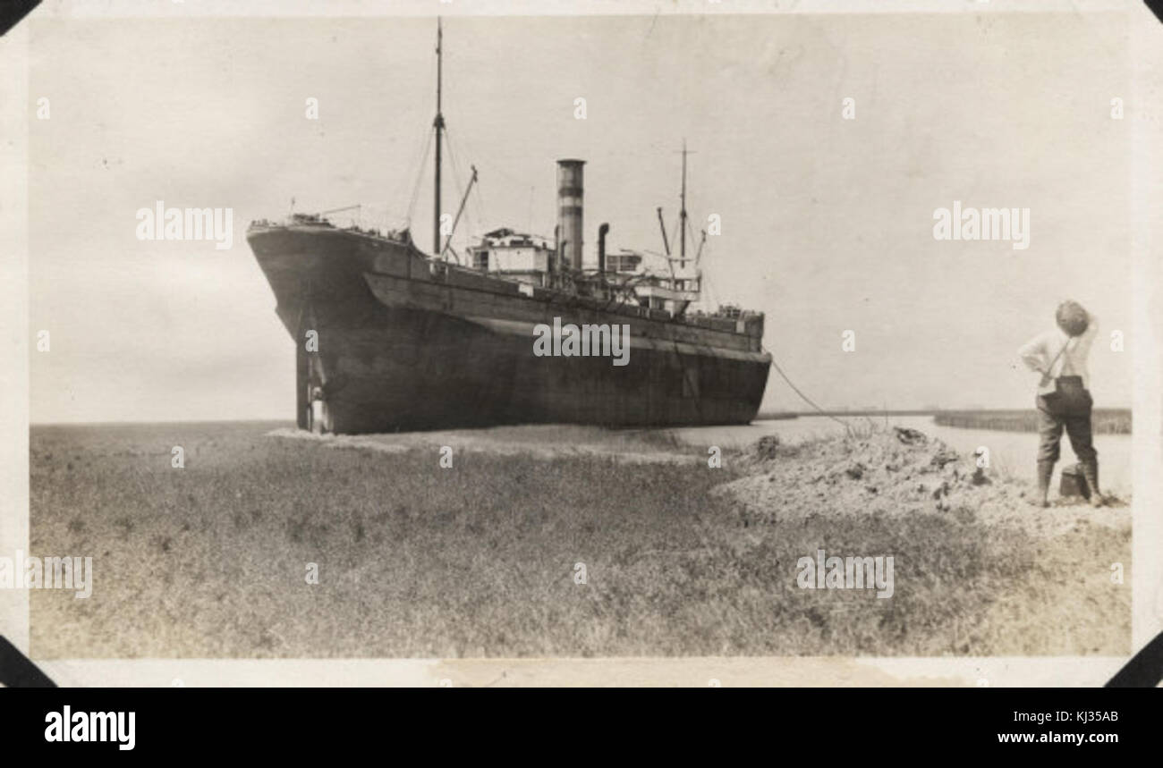Freight vessel on land Galveston Hurrican Stock Photo - Alamy