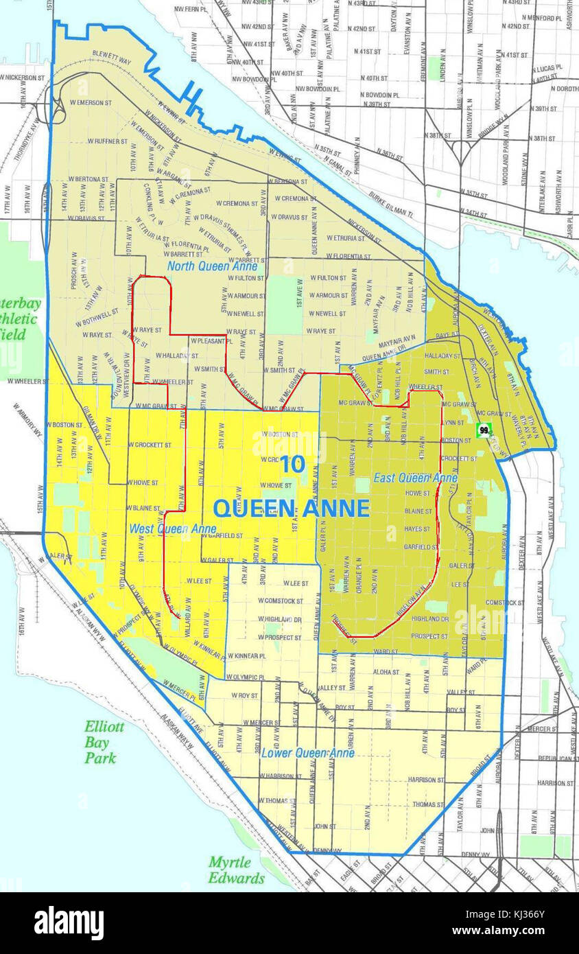 Seattle - Queen Anne Boulevard map Stock Photo - Alamy