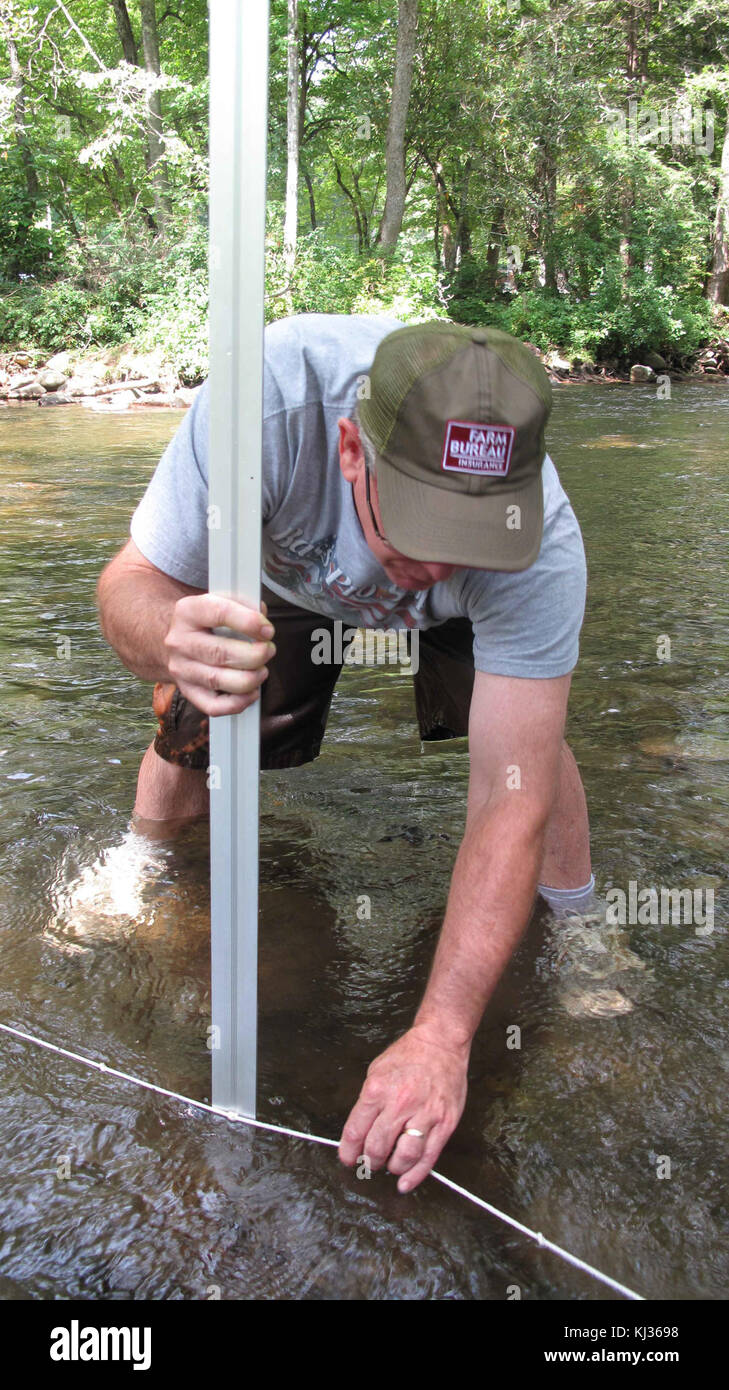 Taking measurements for a stream profile Stock Photo - Alamy