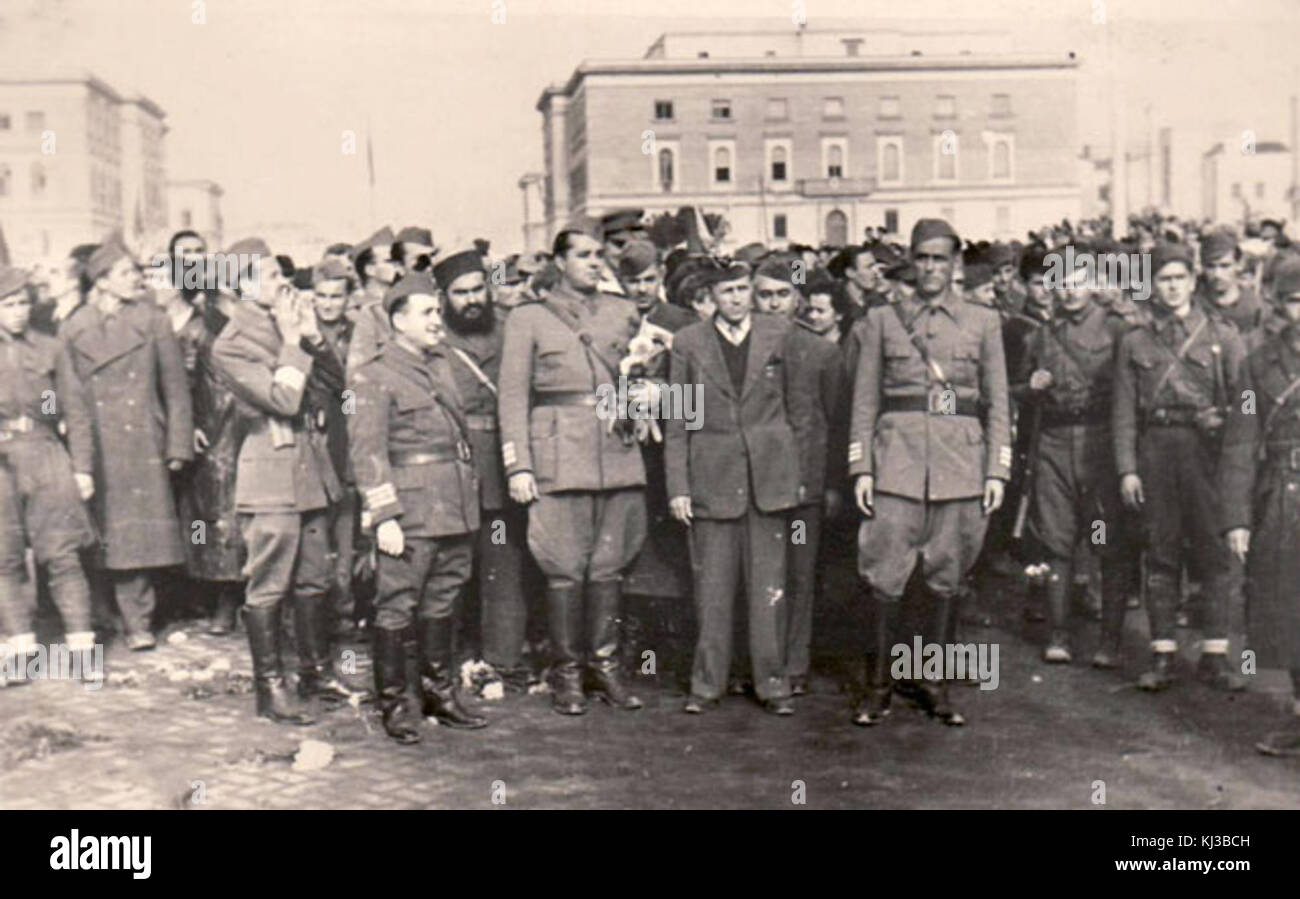 A historical image of partisans in Tirana during the Second World War ...
