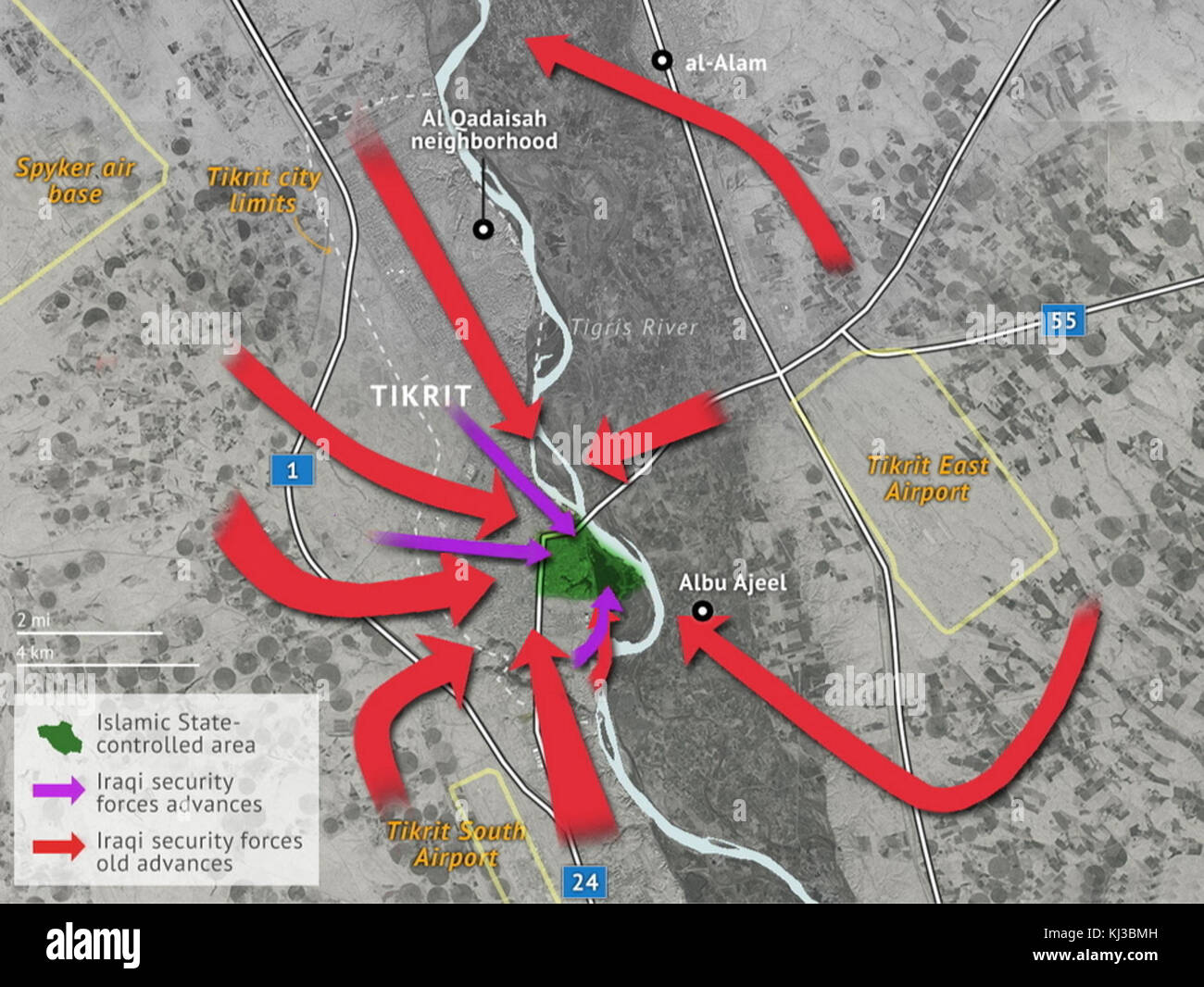 A map illustrating the layout of the city center of Tikrit during the ...
